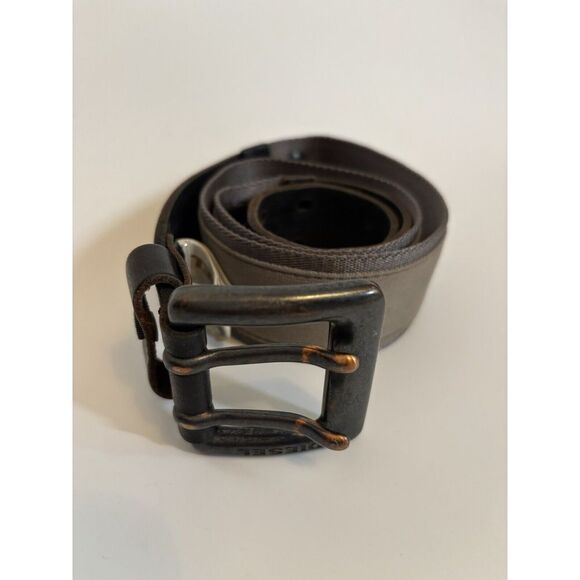 Diesel | Accessories | Diesel Belt Mens 9 Cm Black Gray Leather Canvas ...